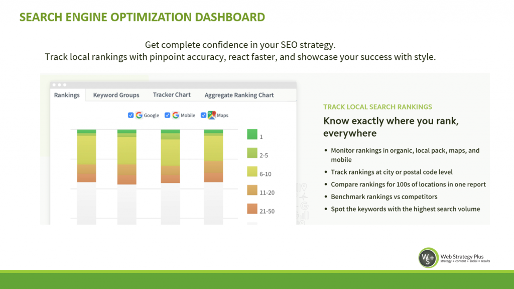 Search Engine Optimization Dashboard - Web Strategy Plus